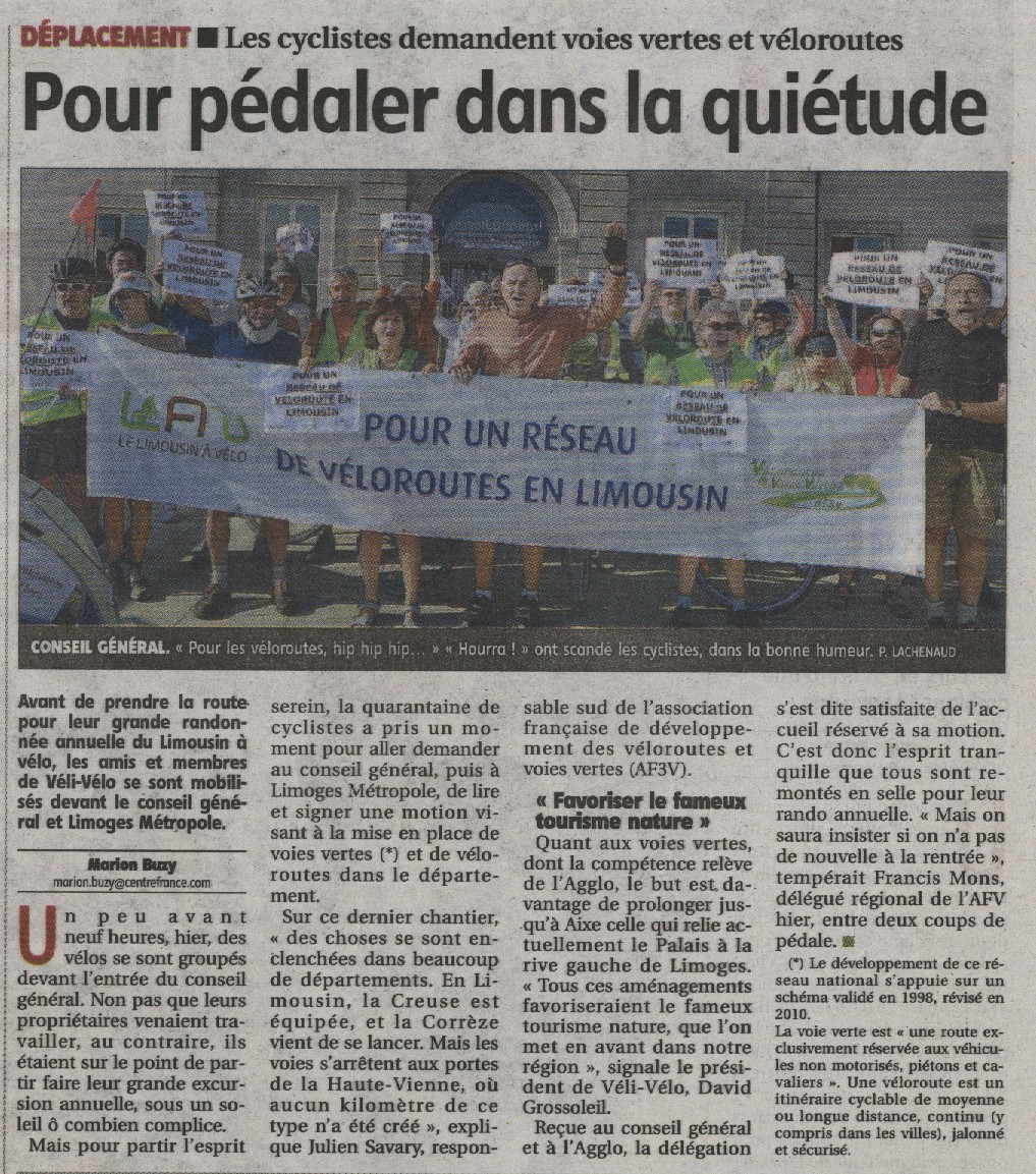 Bilan de la mobilisation de Véli-Vélo pour la Véloroute V93 et une Voie ...